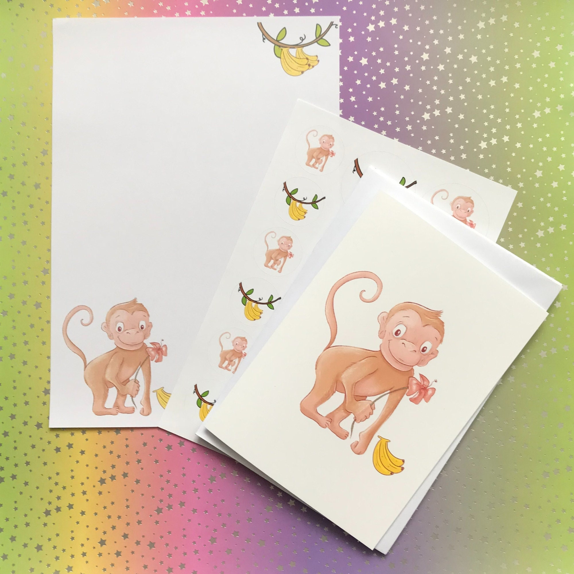 Monkey Writing Set, Stationery Set, Letter Writing Notepaper & Stickers ...