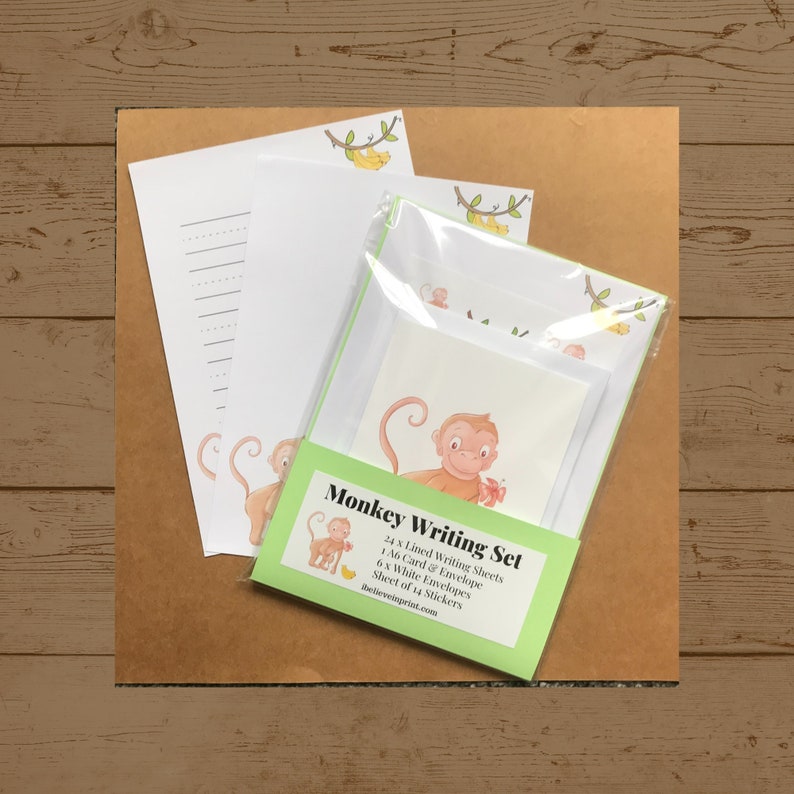 Monkey Writing Set, Stationery Set, Letter Writing Notepaper & Stickers ...