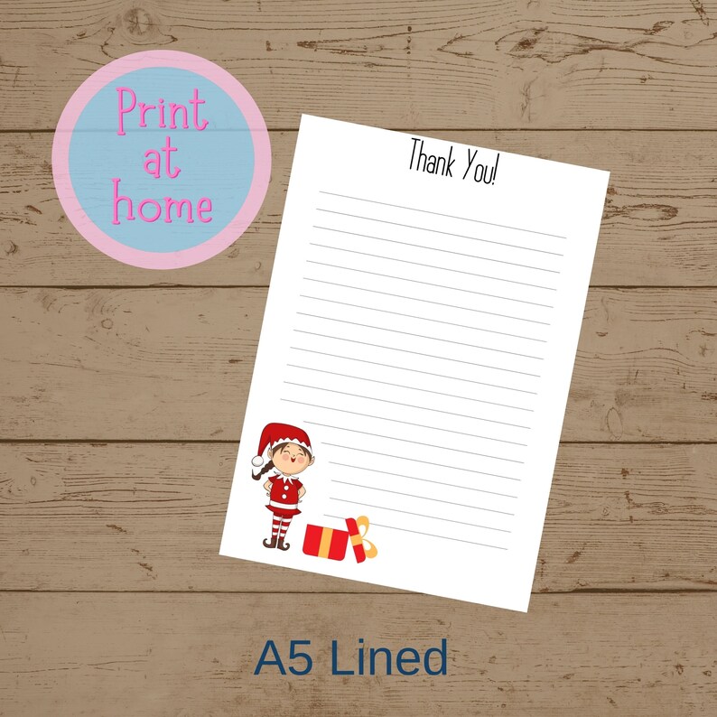 A5 Printable Elf Girl Thank You Notepaper Lined & Plain Paper | Etsy