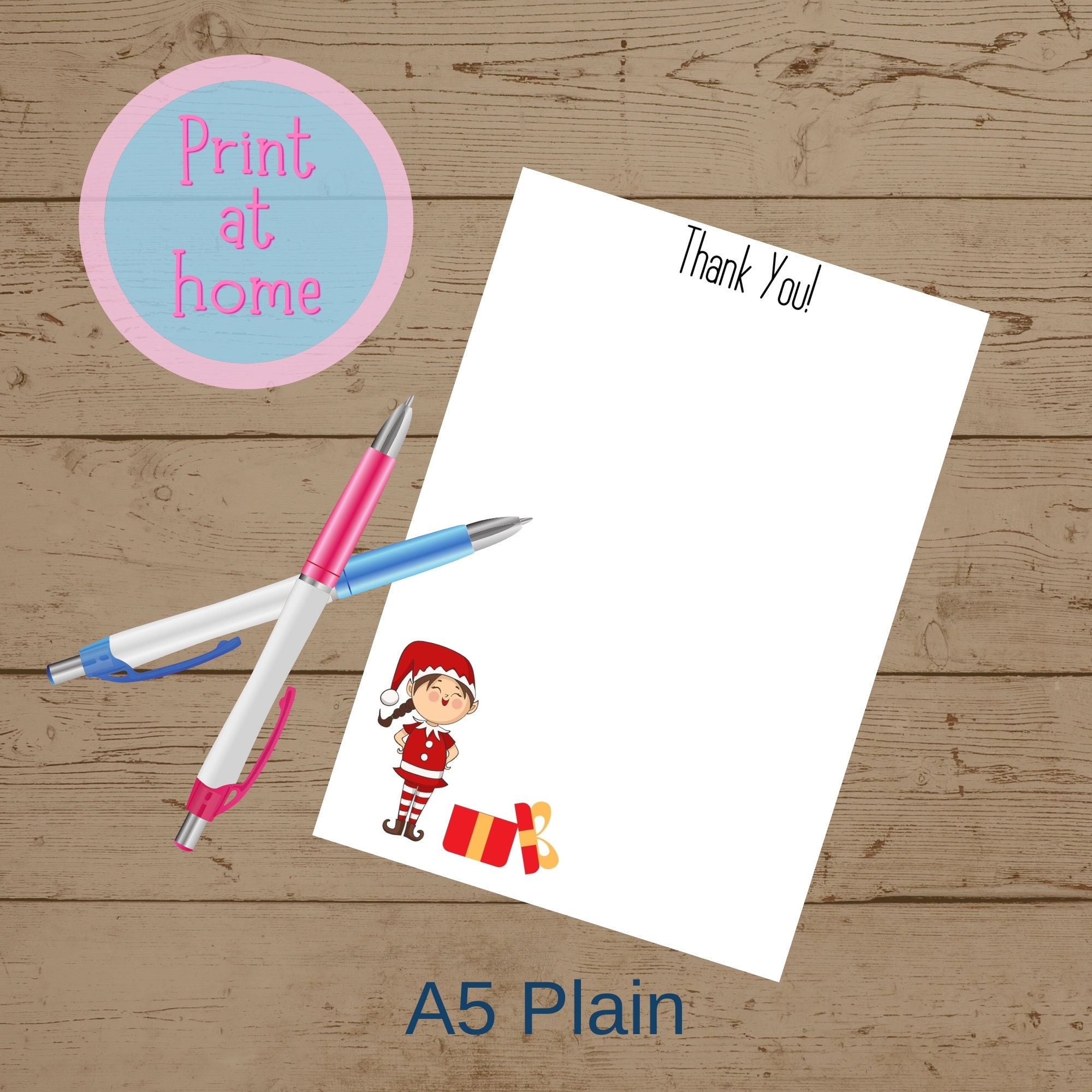 A5 Printable Elf Girl Thank You Notepaper, Lined & Plain Paper - Etsy