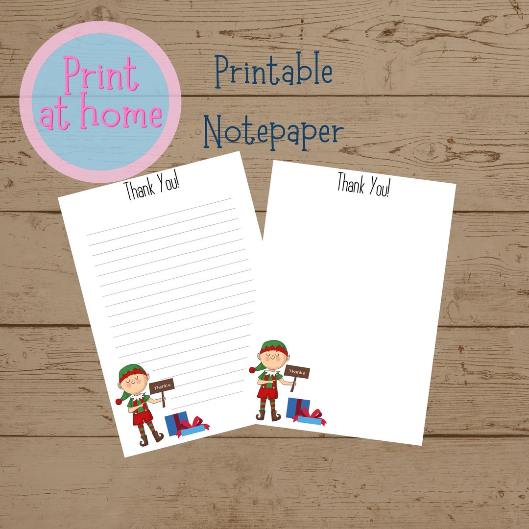 A5 Printable Elf Boy Thank You Notepaper, Lined & Plain Paper - Etsy