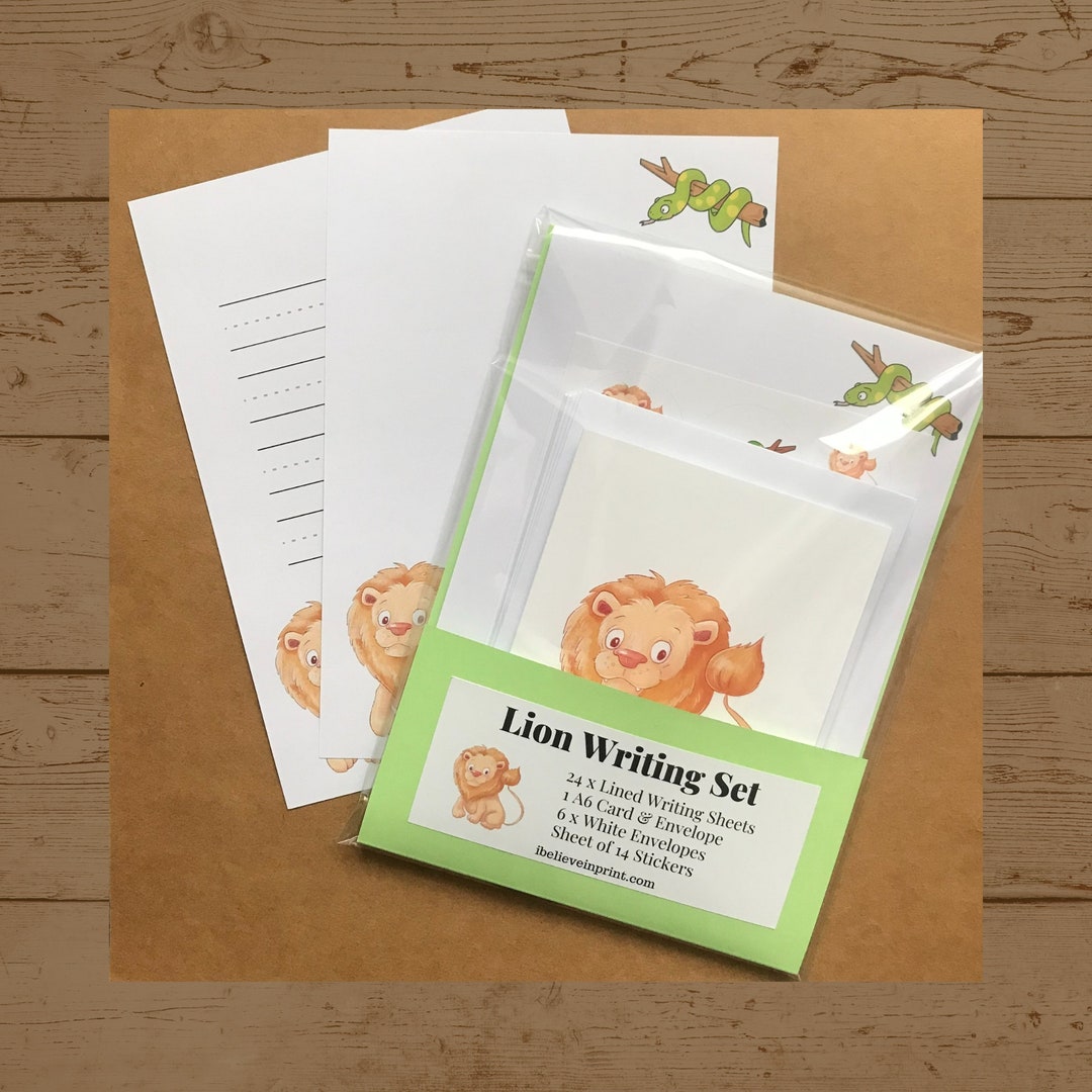 Lion Writing Set, Stationery Set, Letter Writing Notepaper & Stickers ...