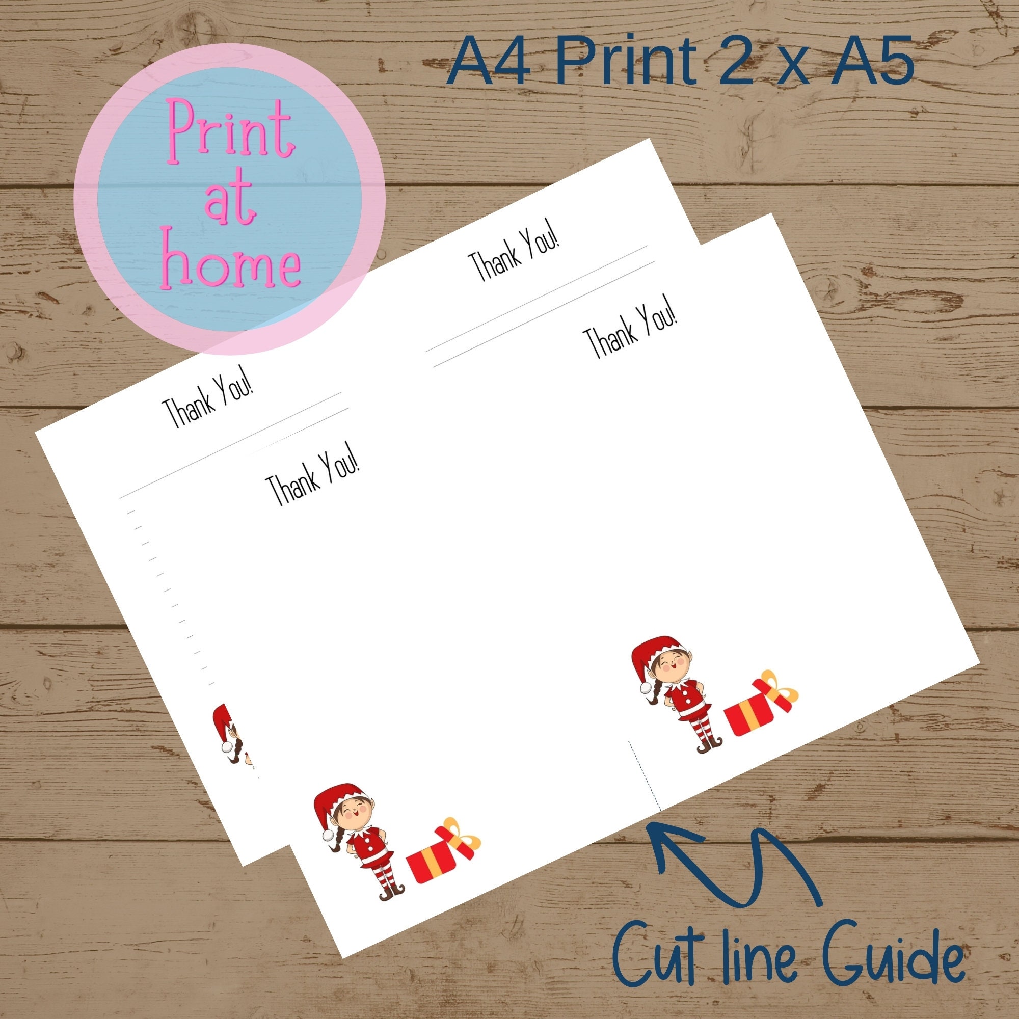 A5 Printable Elf Girl Thank You Notepaper Lined & Plain Paper - Etsy