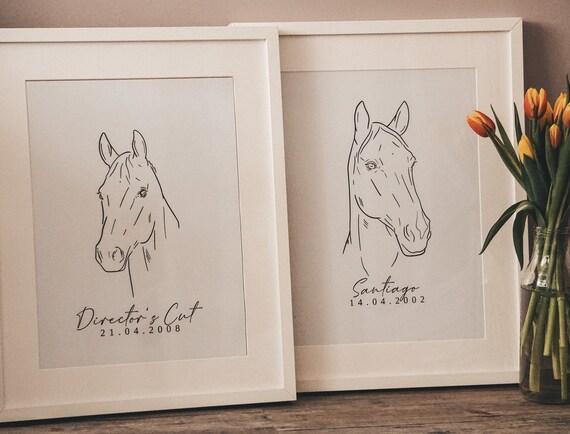 Gift idea Rider Horse Girl Animal Portrait Order Drawing Horse Poster ...