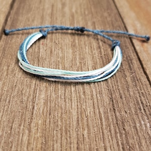 Stackable String Bracelet | Adjustable, Waterproof | Teal/white/mint ...