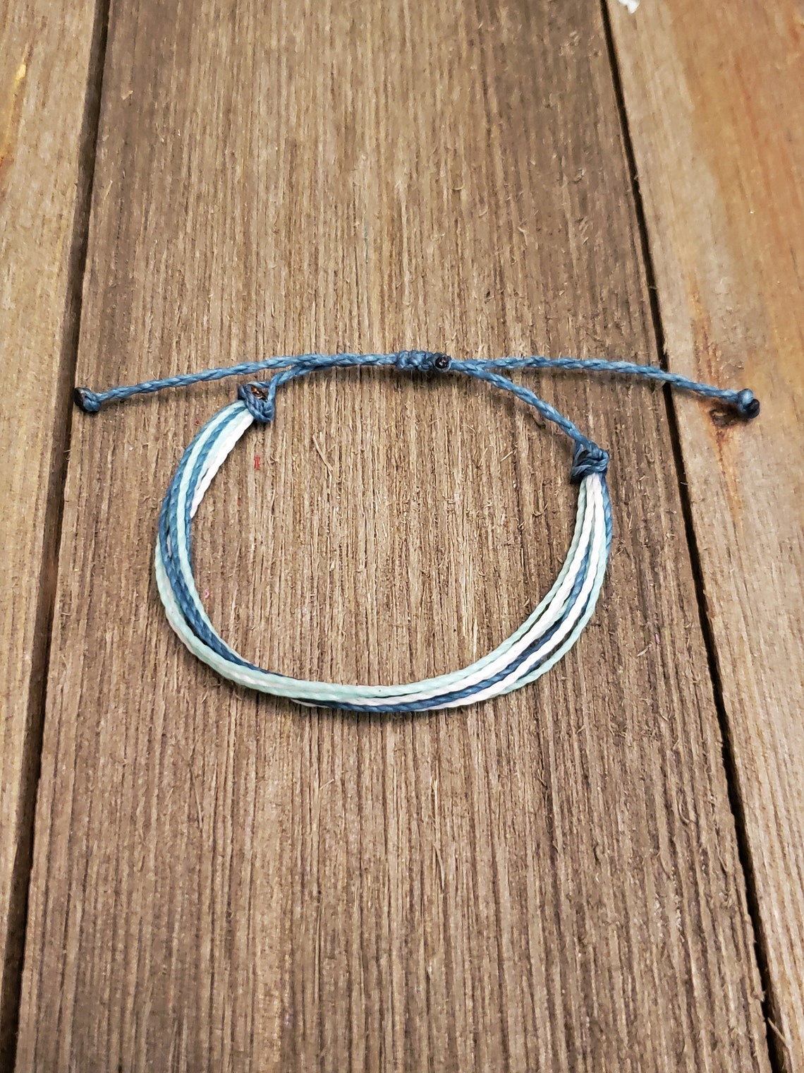 Stackable String Bracelet | Adjustable, Waterproof | Teal/white/mint ...