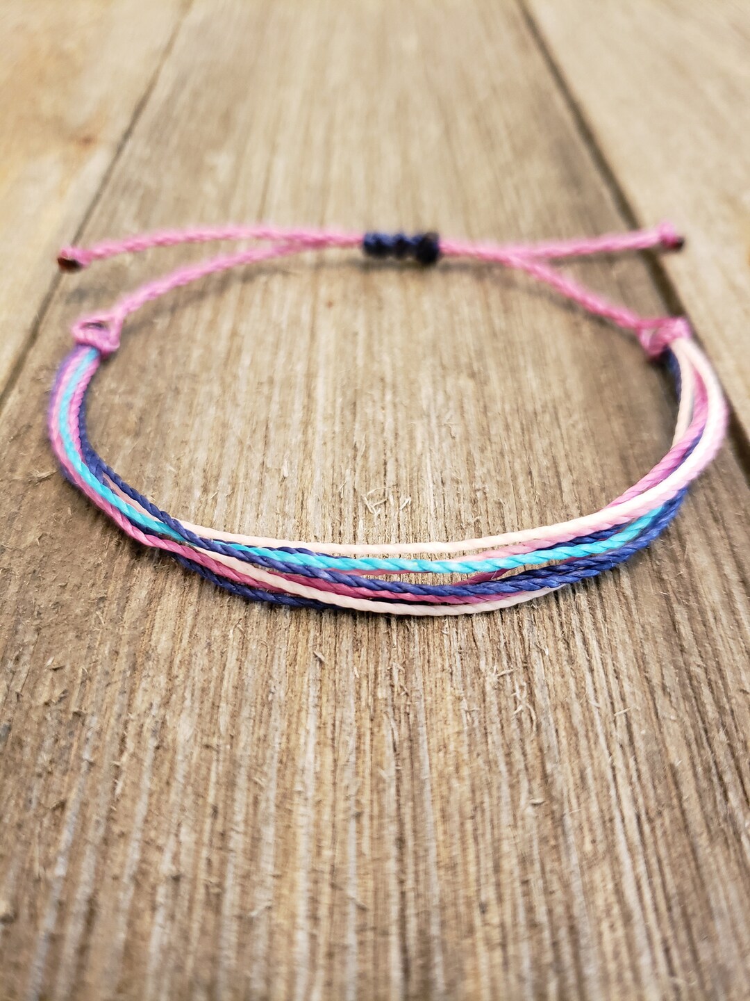 Stackable String Bracelet | Adjustable and Waterproof | Fuschia/navy ...