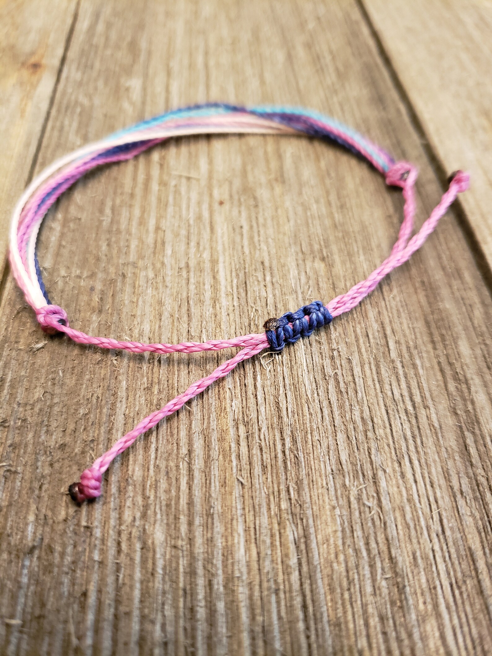 Stackable String Bracelet | Adjustable and Waterproof | Fuschia/navy ...