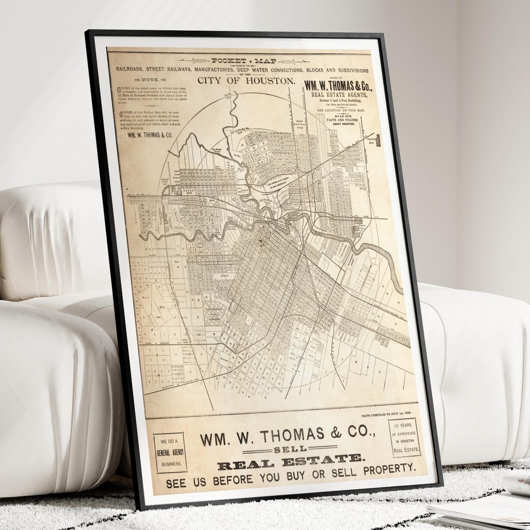 Houston Map, Antique Map of Houston, Houston Print, Houston Map Art ...