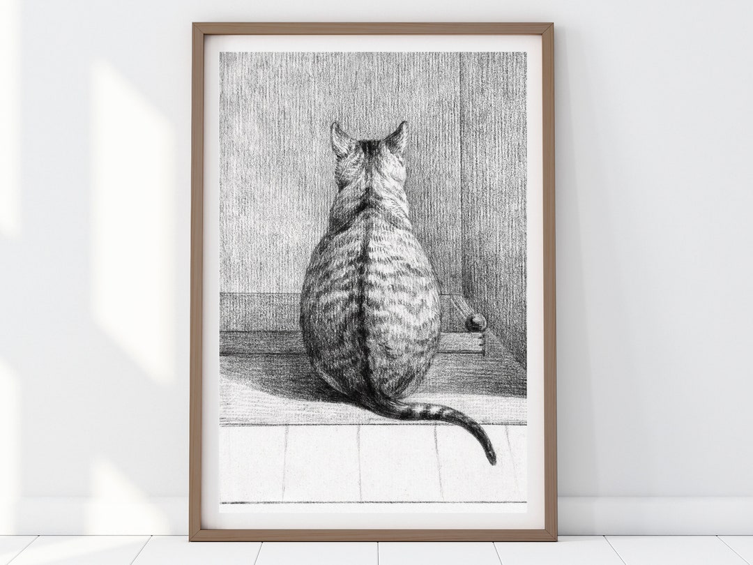 Vintage Cat Drawing | Black and White Cat Wall Art | Cat Sketch | Pet ...