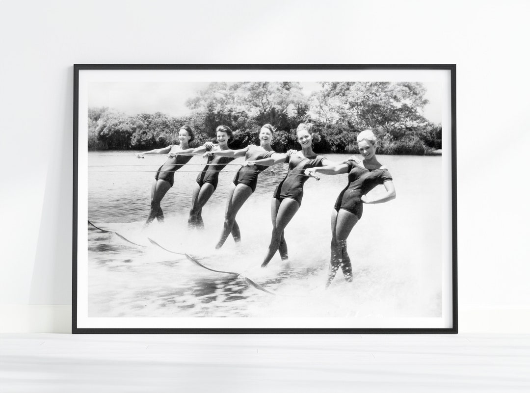 Vintage Water Skiing Print, Water Skiing Poster, Black and White, Lake ...