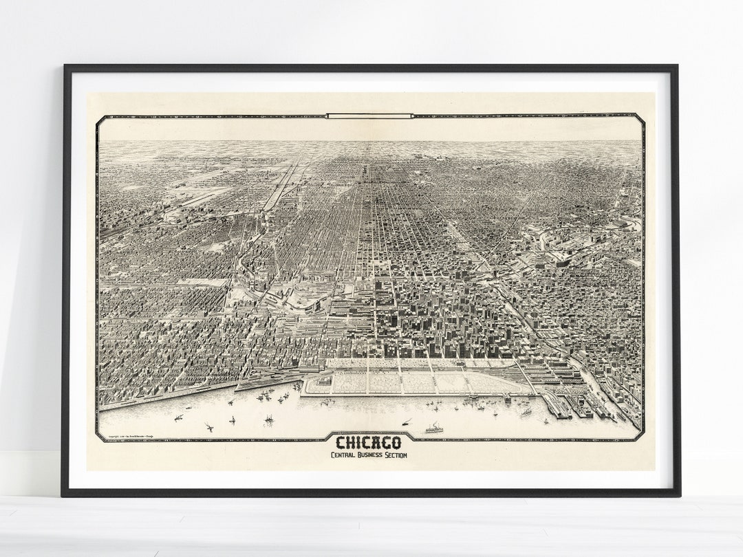 Vintage Chicago Map, 1916, Chicago Print, Chicago Decor, Chicago Art ...