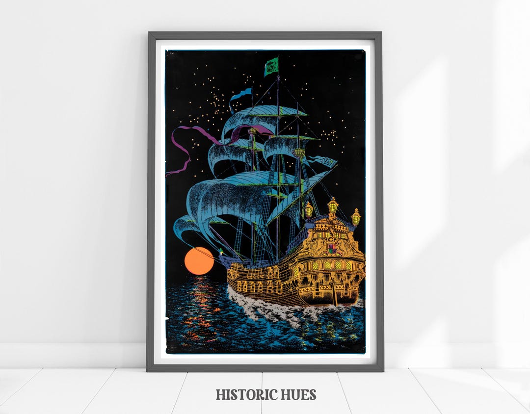 Vintage Pirate Ship Poster, Psychadelic Art, Pirate Art Print, Pirate ...