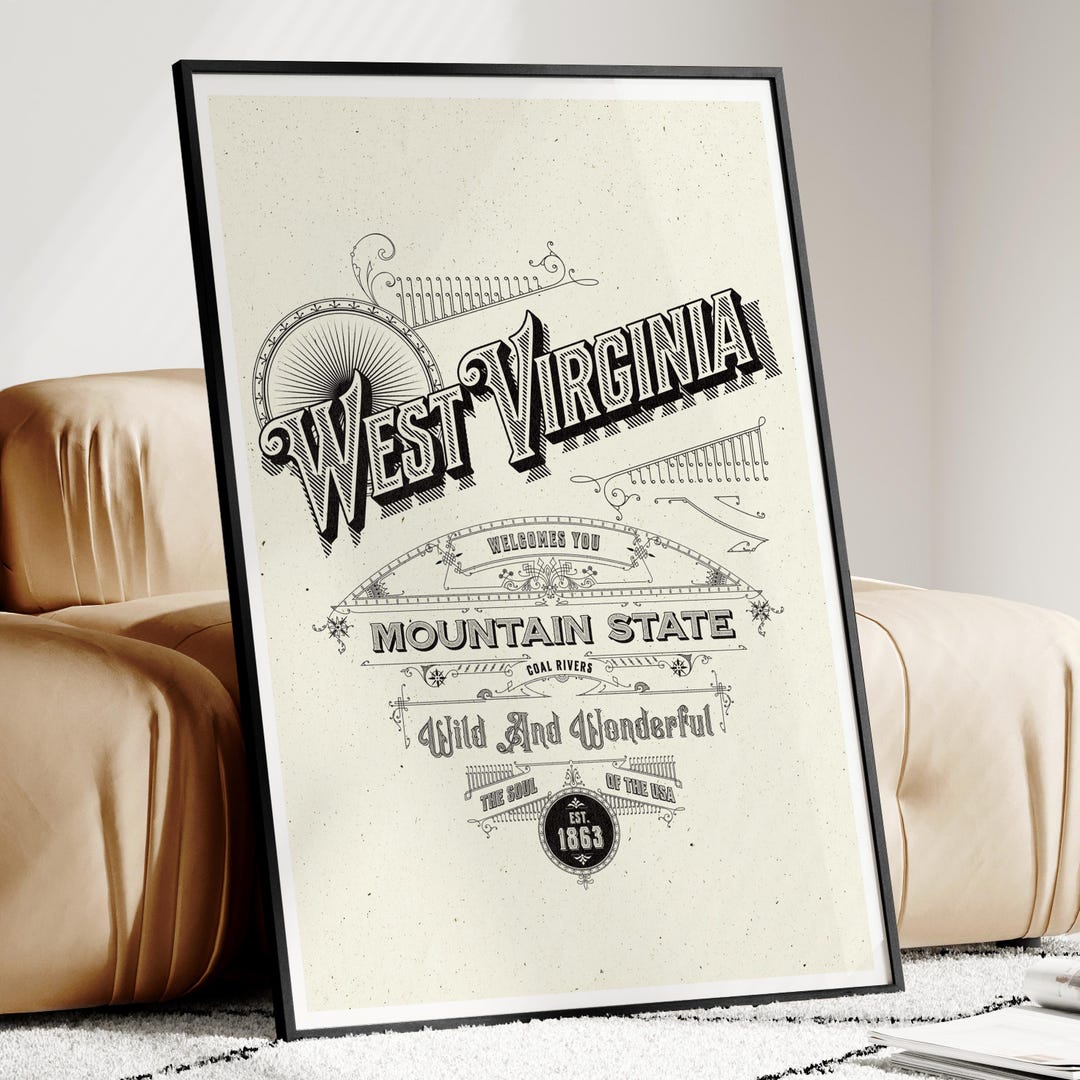 West Virginia Print, West Virginia Art Print, West Virginia Wall Art ...