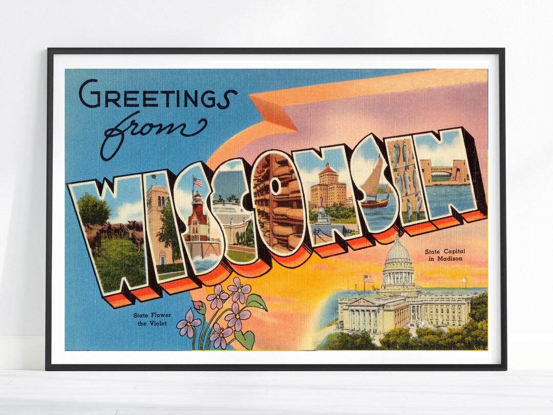 Vintage Wisconsin Print, Wisconsin Poster, Wisconsin Wall Art ...