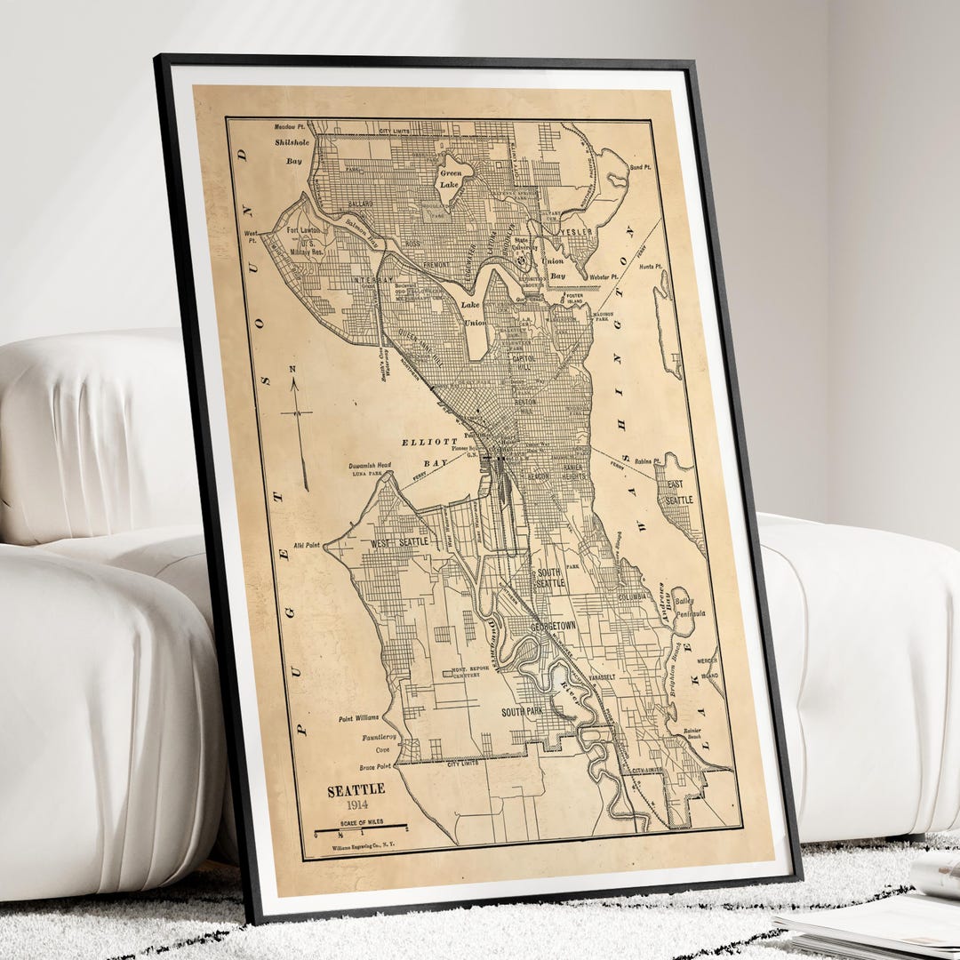 Seattle Map, Antique Map of Seattle, Seattle Print, Seattle Map Art, Seattle Wall Map, Vintage ...