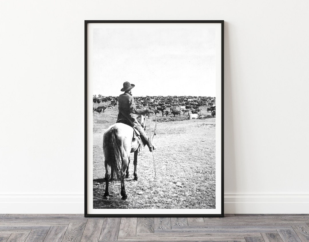 Vintage Cowboy Print, Cowboy Print, Cowboy Wall Art, Black and White ...