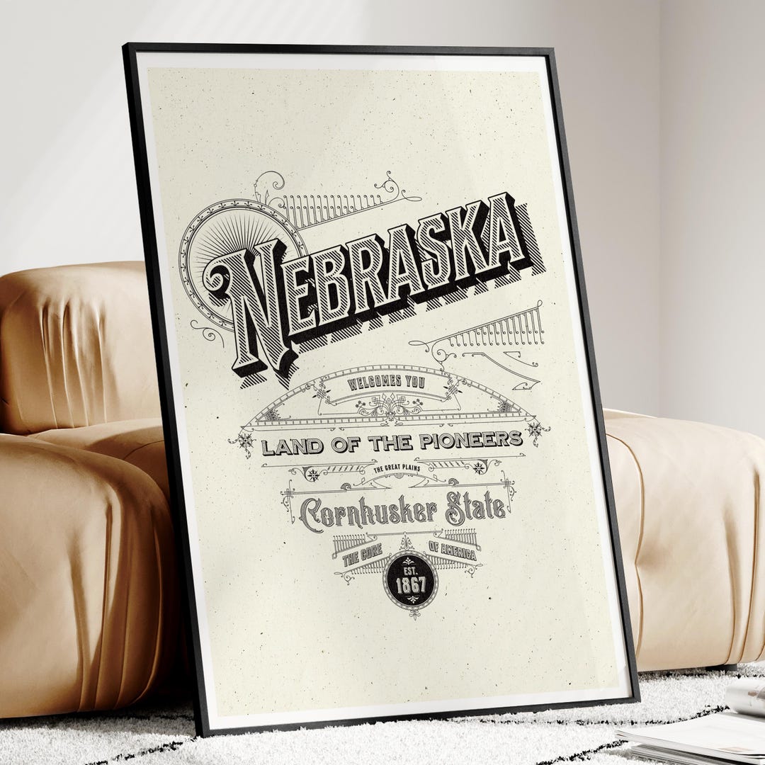 Nebraska Print, Nebraska Wall Art, Nebraska Poster, Nebraska Map ...