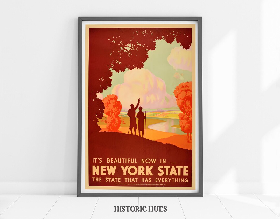 New York Travel Poster, Retro New York State Wall Art, NYC Skyline ...