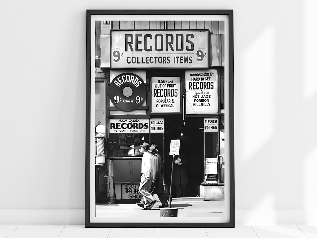 Vintage Record Shop Print, Vinyl Record Print, Record Player Art ...