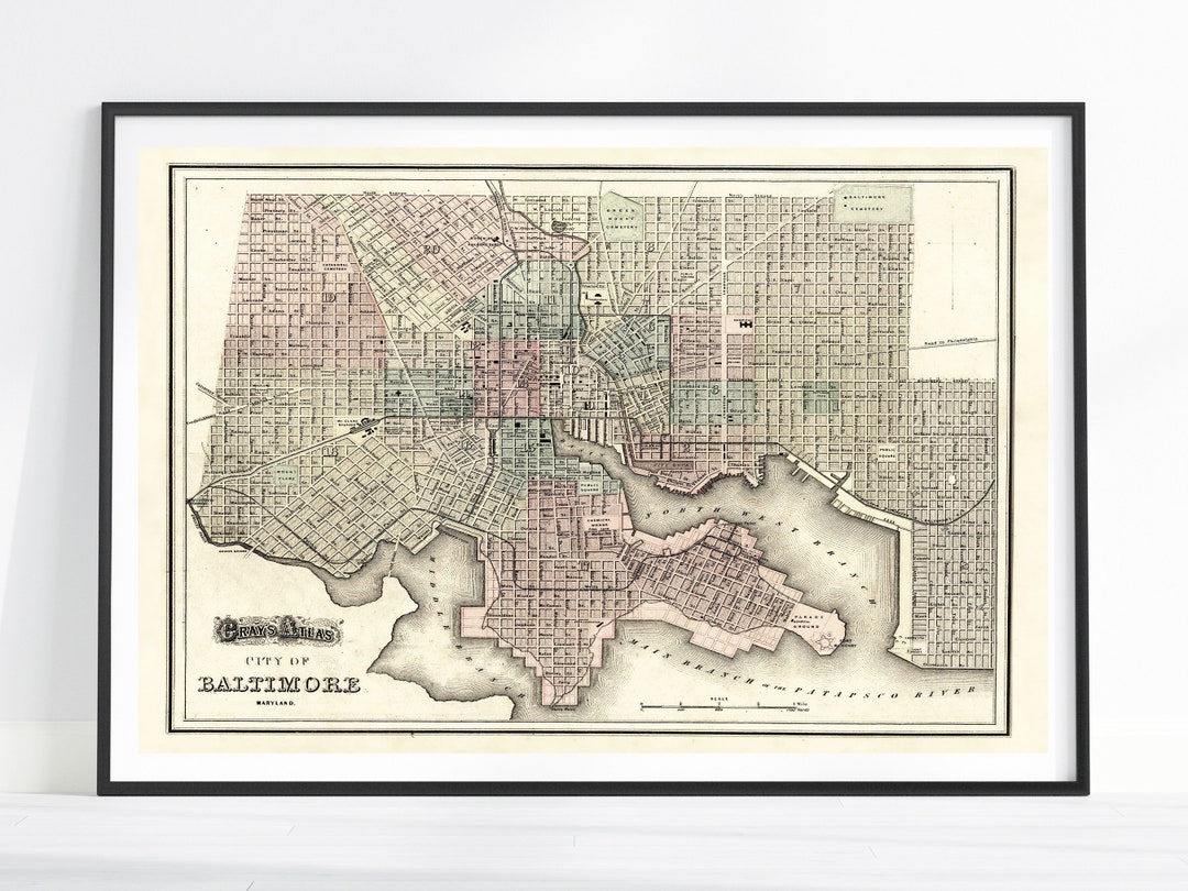 Vintage Baltimore Map, Baltimore Print, Baltimore Decor, Baltimore Art ...
