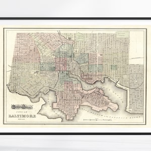 Vintage Baltimore Map, Baltimore Print, Baltimore Decor, Baltimore Art ...