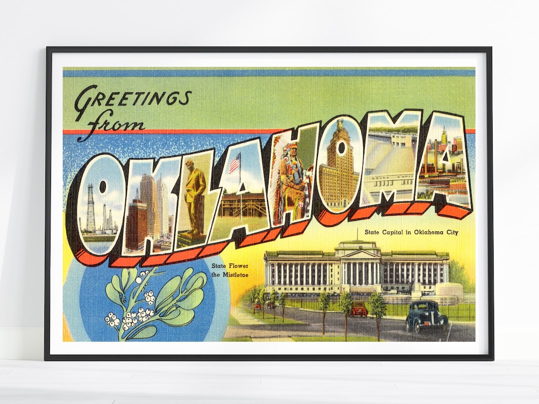 Vintage Oklahoma Print, Oklahoma Print, Retro Oklahoma Decor, Oklahoma ...