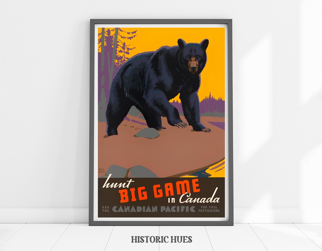 Big Game Poster, Vintage Hunting Art, Canada Travel Poster, Sporting ...