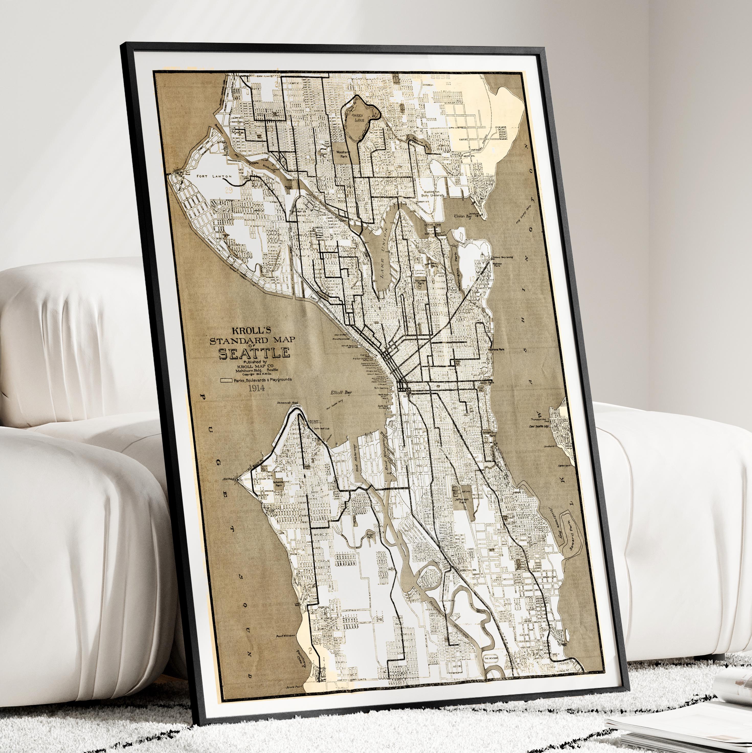 Seattle Map, Antique Map of Seattle, Seattle Print, Seattle Map Art ...