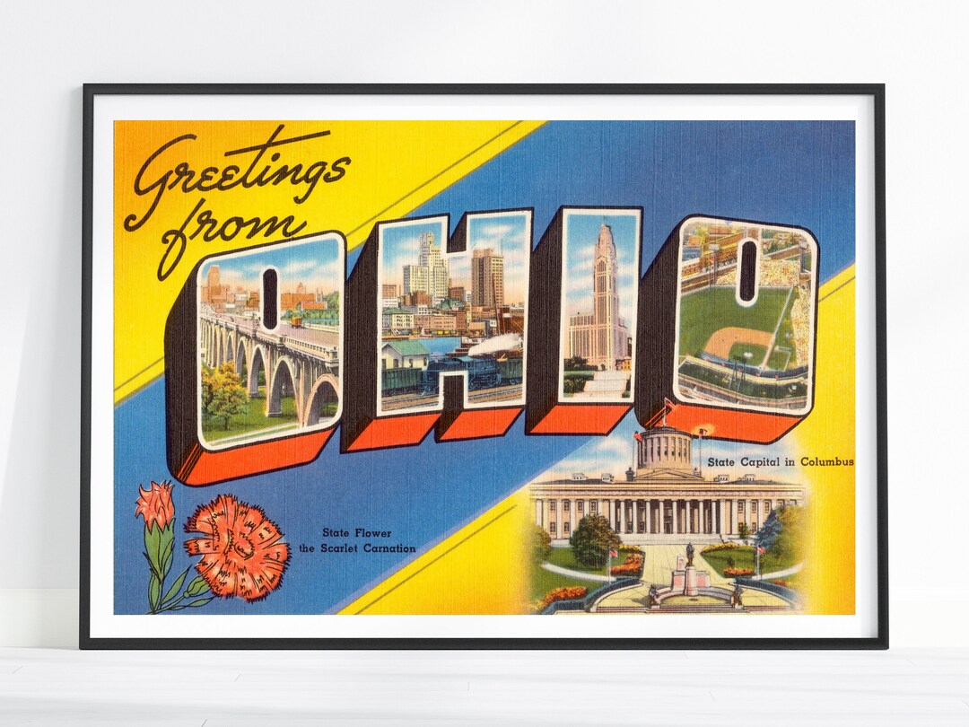 Vintage Ohio Print, Ohio Poster, Ohio Wall Art, Ohio Painting, Ohio ...