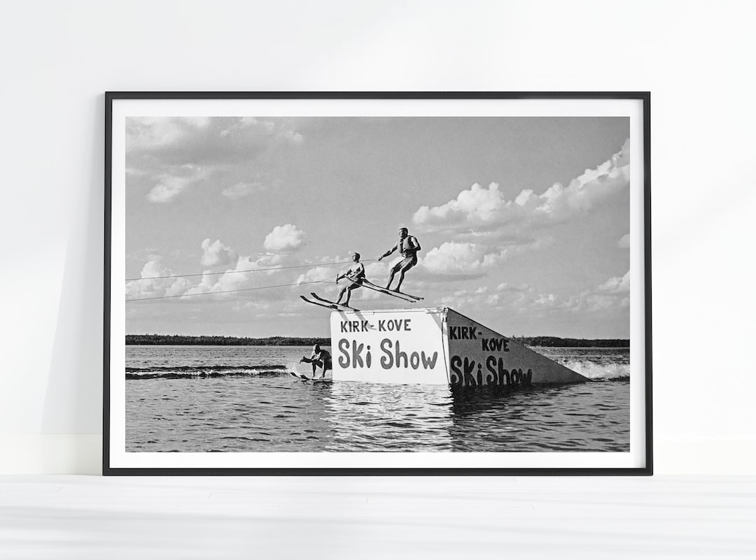 Vintage Water Skiing Print, Water Skiing Poster, Black and White, Lake ...