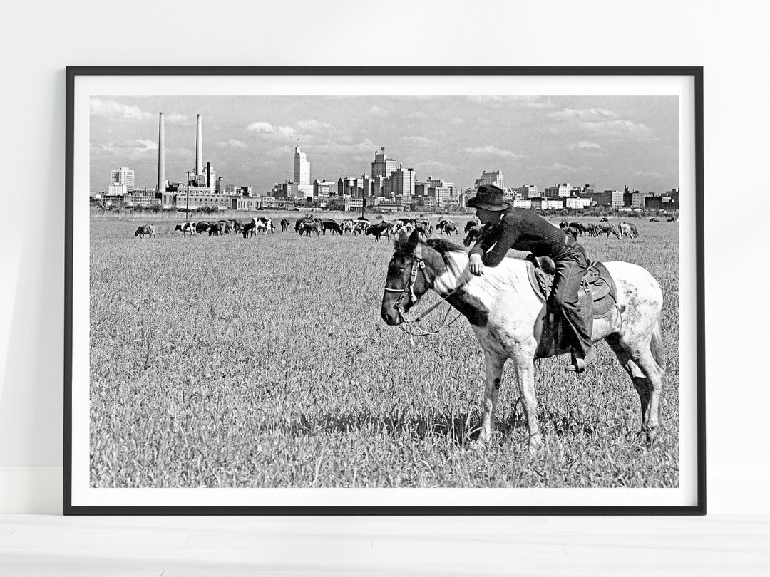 Vintage Dallas Print, Cowboy Print, Dallas Wall Art, Black and White ...