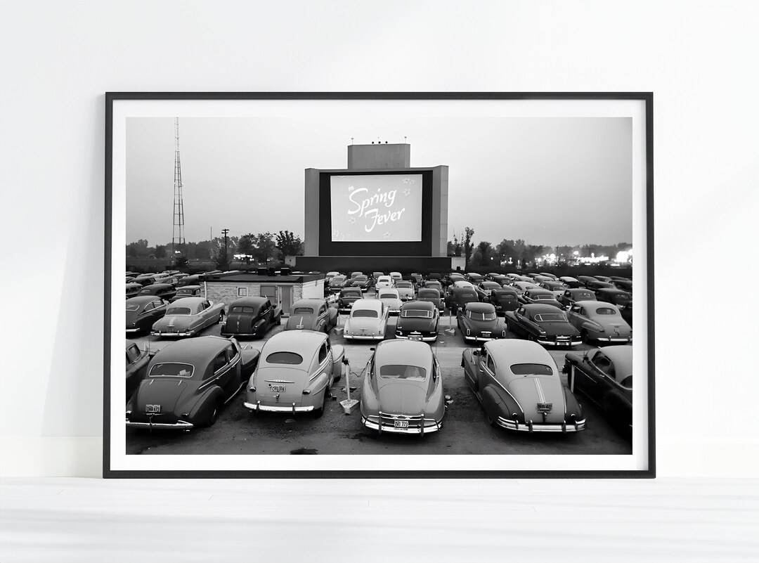 Vintage Drive in Print, Retro Drive-in Poster, Vintage Car Print, Black ...