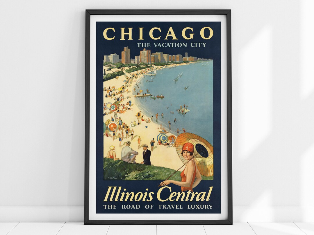 Vintage Chicago Print, Chicago Wall Art, Chicago Travel Poster, Chicago ...