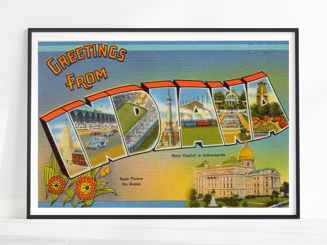 Vintage Indiana Print, Indiana Poster, Indiana Wall Art, Indiana ...