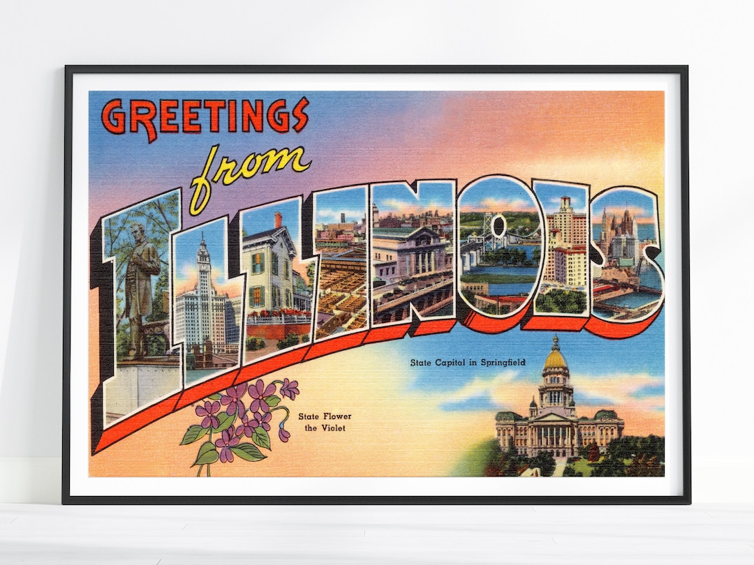 Vintage Illinois Print, Illinois Poster, Illinois Wall Art, Illinois ...