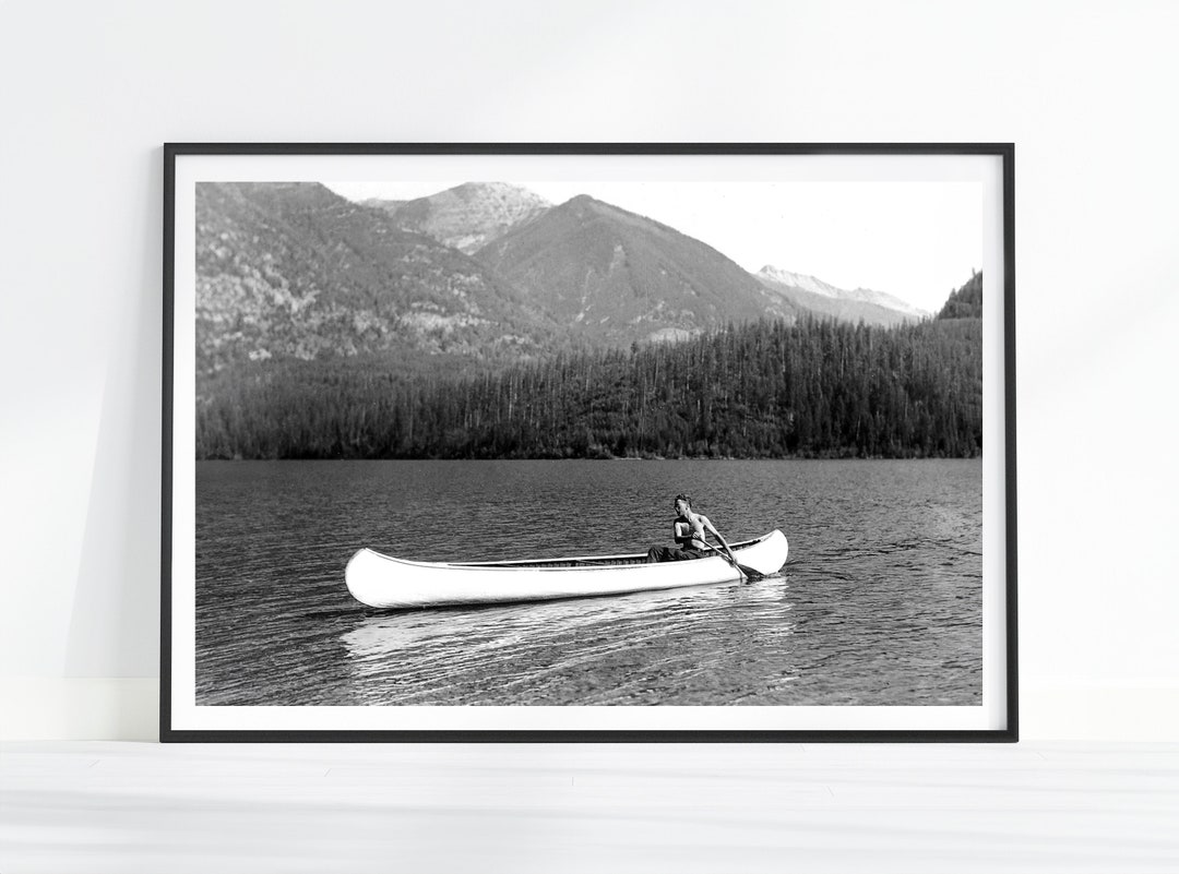 Vintage Canoe Print, Montana Print, Canoe Wall Art, Black and White Art ...