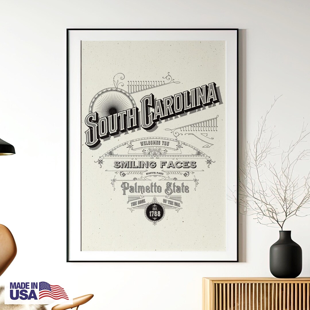 South Carolina Print, Vintage South Carolina Art, South Carolina Art ...