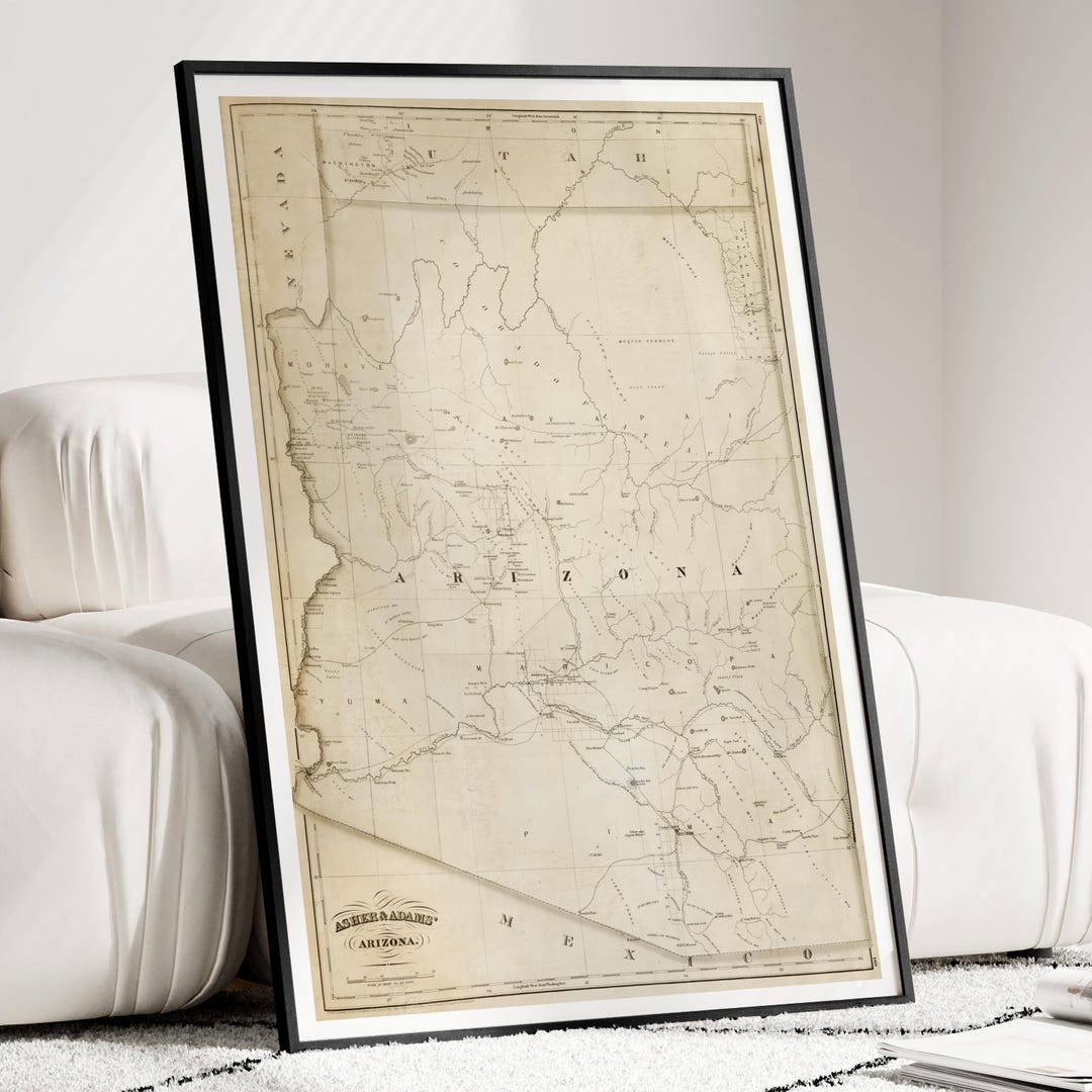 Arizona Map, Antique Map of Arizona, Arizona Print, Arizona Map Art ...