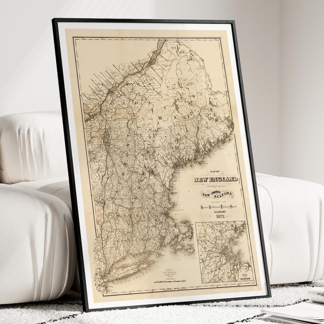 New England Map, Map of New England, New England Print, New England Map ...