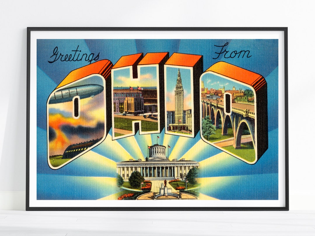 Vintage Ohio Print, Ohio Poster, Ohio Wall Art, Ohio Painting, Ohio ...