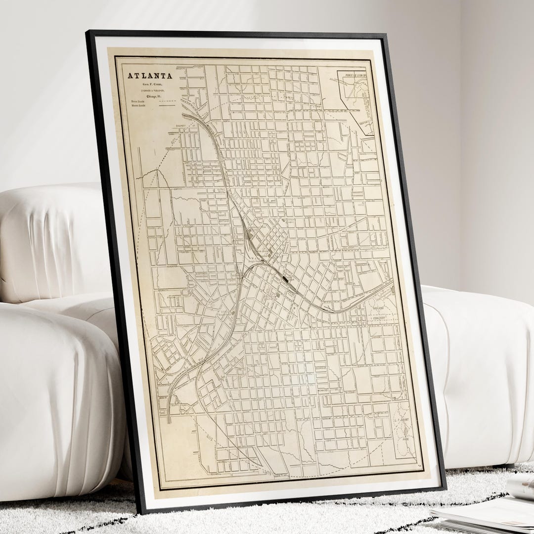 Atlanta Map, Antique Map of Atlanta, Atlanta Print, Atlanta Georgia Map ...