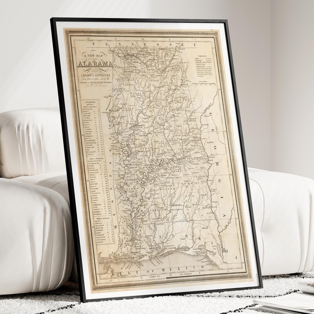 Alabama Map, Alabama Wall Art, Alabama Poster, Alabama Map Print, Map ...