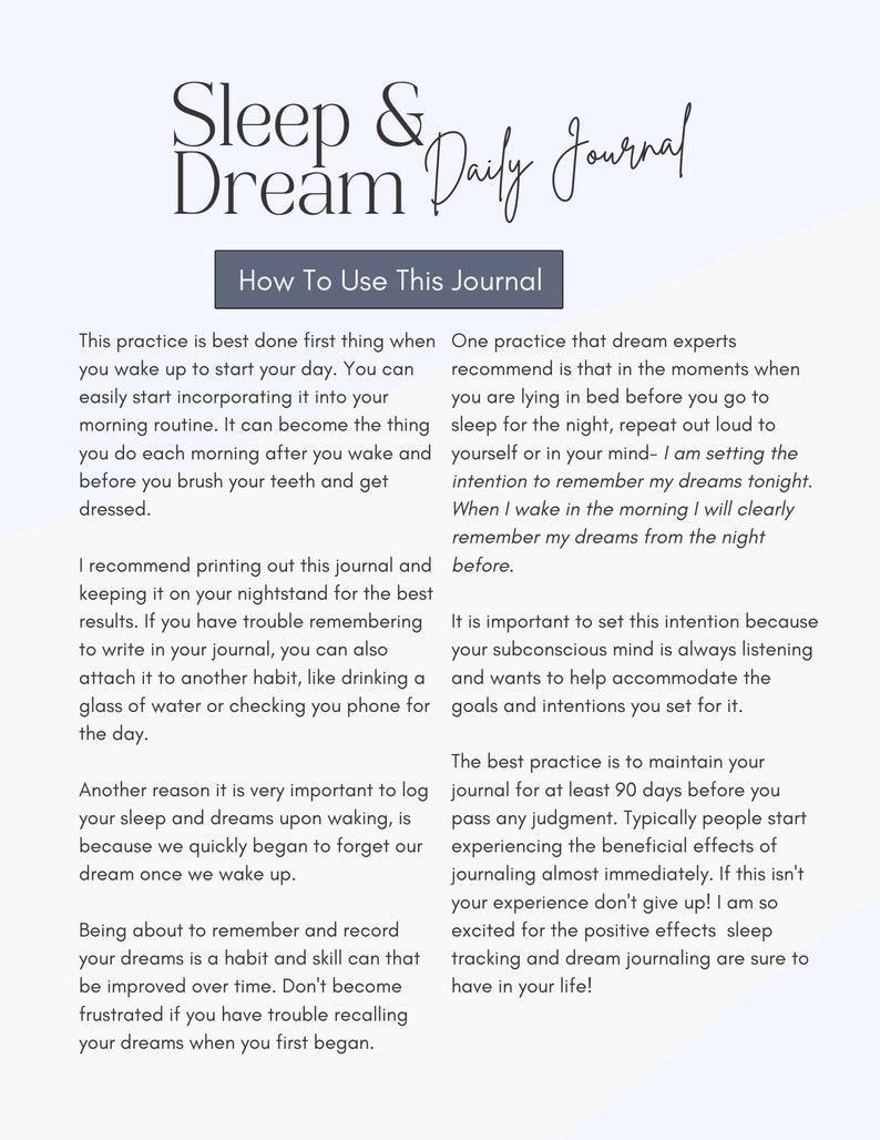 Dream Journal | Printable | Shadow Work | Instant Download - Etsy