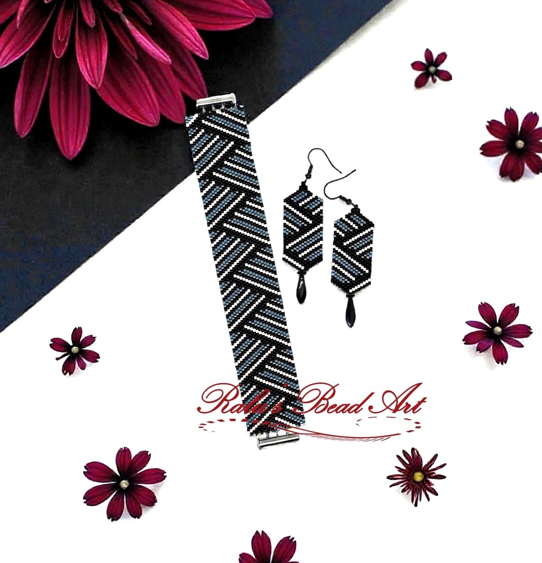 Braided Ribbons Beaded Earring and Bracelet Pattern Set – Peyote and ...