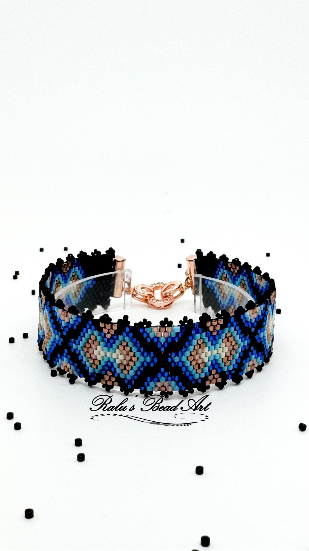 AFTER Party-odd Count Peyote Pattern, Gold Blue Black Bracelet, Digital ...