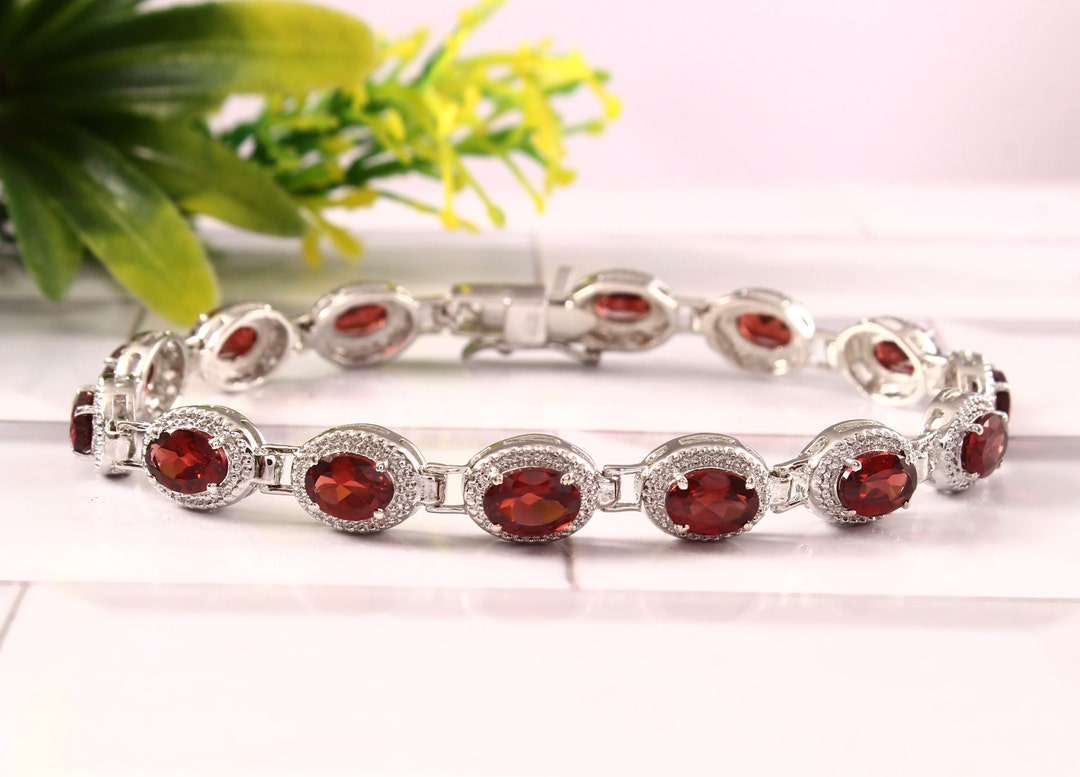 Garnet Tennis Bracelet, Garnet Sterling Silver Bracelet, January ...