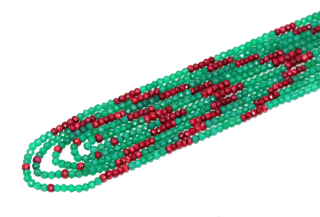 Onyx and Ruby Necklace 19 Inch Long, 320 Cts Faceted Red Ruby and Green ...
