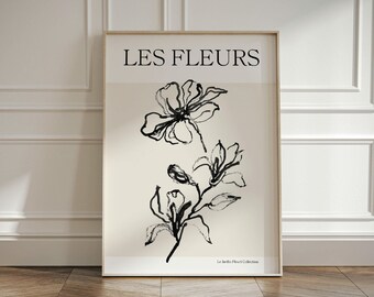Les Fleurs Exhibition Poster - French Aesthetic Floral Line Art ...