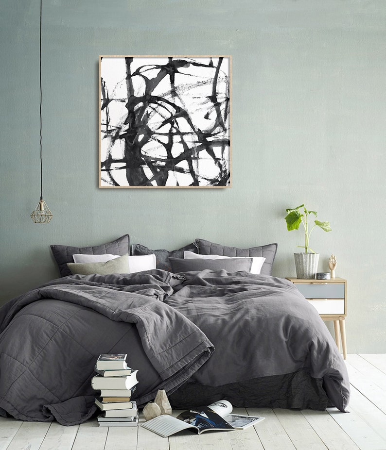 Modern Abstract Minimalist Square Painting Black and White - Etsy